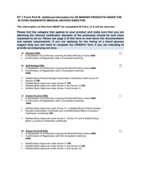 Ce Marked Ivd Product Information Form