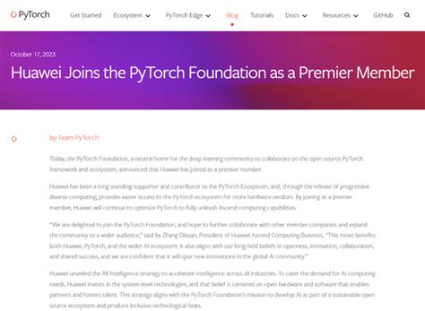 华为成为中国首个pytorch基金会premier会员 通信世界网