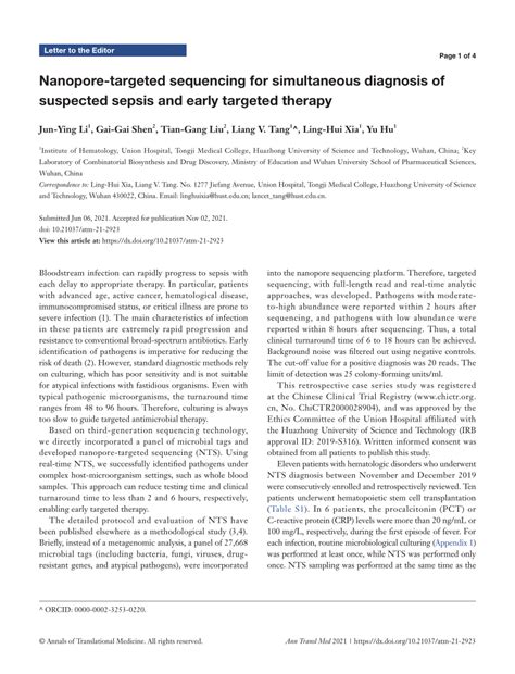 Pdf Nanopore Targeted Sequencing For Simultaneous Diagnosis Of