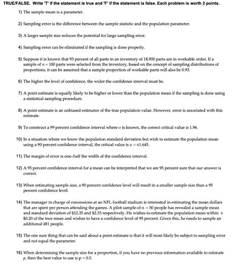 Solved TRUE FALSE Write T If The Statement Is True And Chegg Com