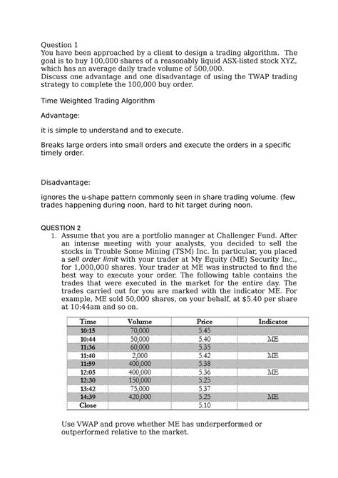 Trading And Market In Class Questions Question You Have Been Approached By A Client To