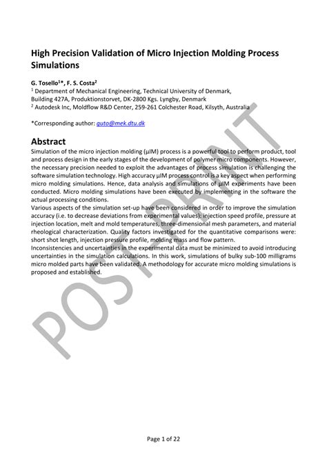 Pdf High Precision Validation Of Micro Injection Molding Process Simulations