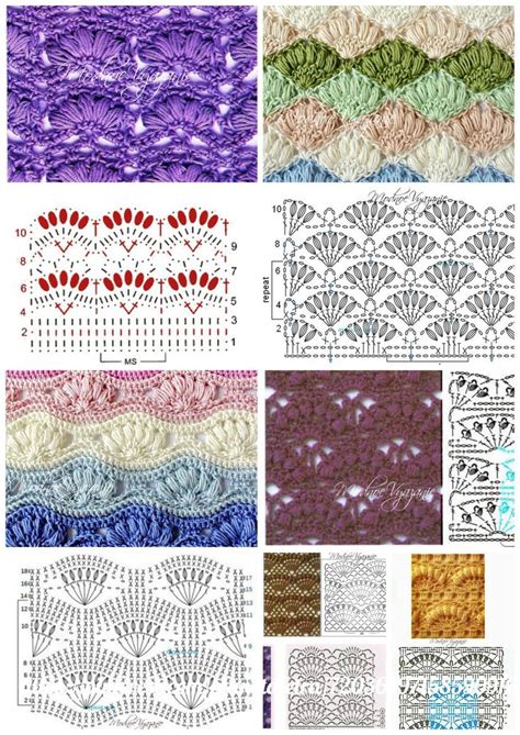 Узор ракушки с пышными столбиками Узоры Схемы вязания крючком Вязание крючком для начинающих