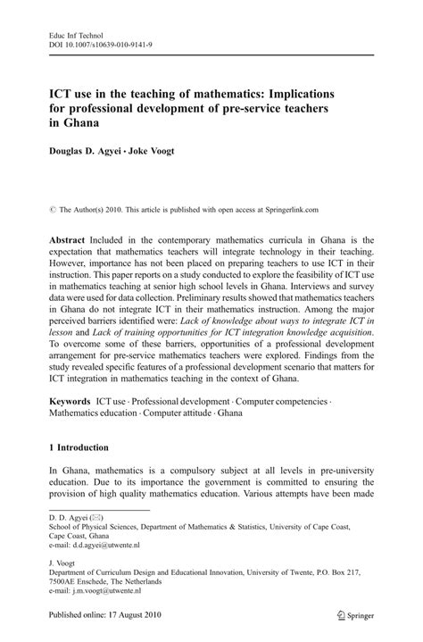 Pdf Ict Use In The Teaching Of Mathematics Implications For Professional Development Of Pre