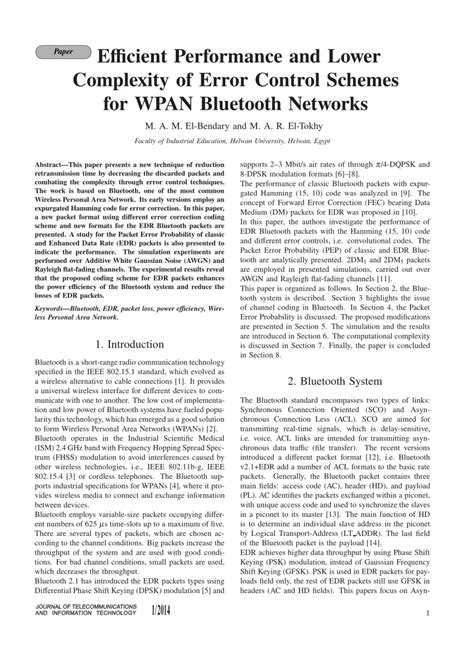 pdf efficient performance and lower complexity of error control schemes for wpan bluetooth