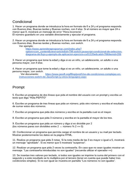 Ejercicios Basicos Javascript Pdf Ajedrez Flujo De Control