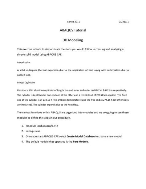 Abaqus Tutorial 3d Modeling
