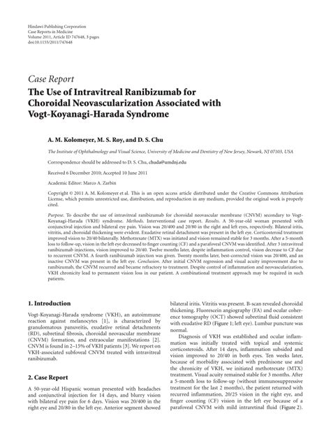 Pdf The Use Of Intravitreal Ranibizumab For Choroidal