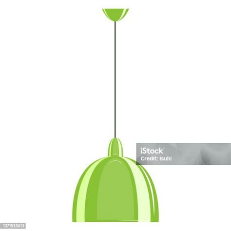 천장 램프 반원형 클래식 램프 쉐이드 밝은 녹색 색상 세련된 인테리어를위한 램프 디자인 벡터 아이콘 플랫 만화 색상 격리 전등에 대한 스톡 벡터 아트 및 기타 이미지