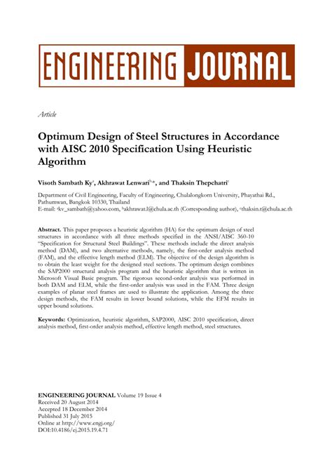 Pdf Optimum Design Of Steel Structures In Accordance With Aisc 2010 Specification Using