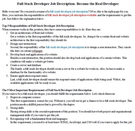 Full Stack Developer Job Description Become The Real Developer Room