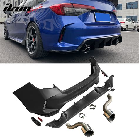 Ikon Motorsports Rear Bumper Cover Diffuser Exhaust Compatible With 2022 2024 Honda Civic