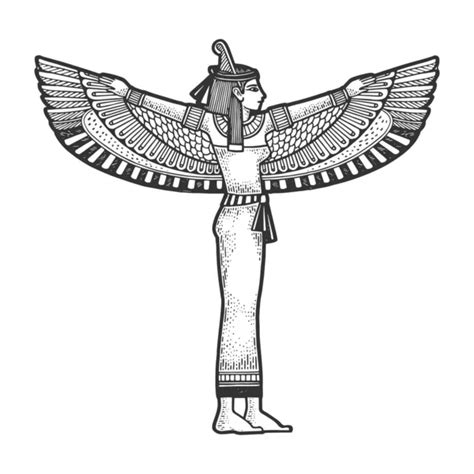 Isis Antiguo Egipto Diosa Madre Boceto Grabado Vector Ilustración