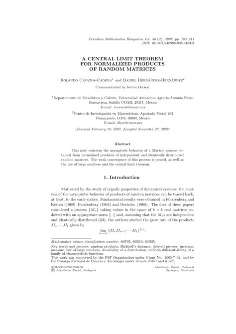 Pdf A Central Limit Theorem For Normalized Products Of Random Matrices