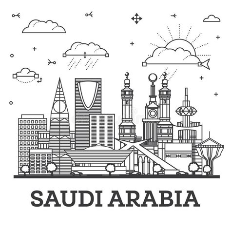 Outline Saudi Arabia City Skyline With Historic And Modern Buildings