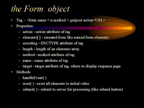 Lesson HTML Forms Handling The Form Object