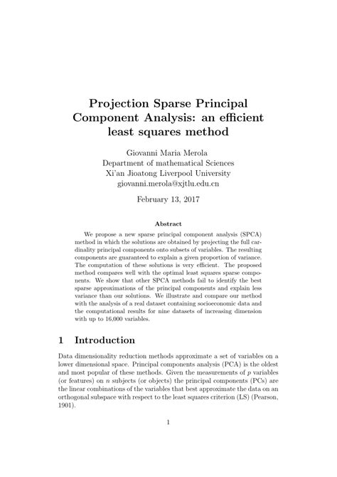 Pdf Projection Sparse Principal Component Analysis An Efficient