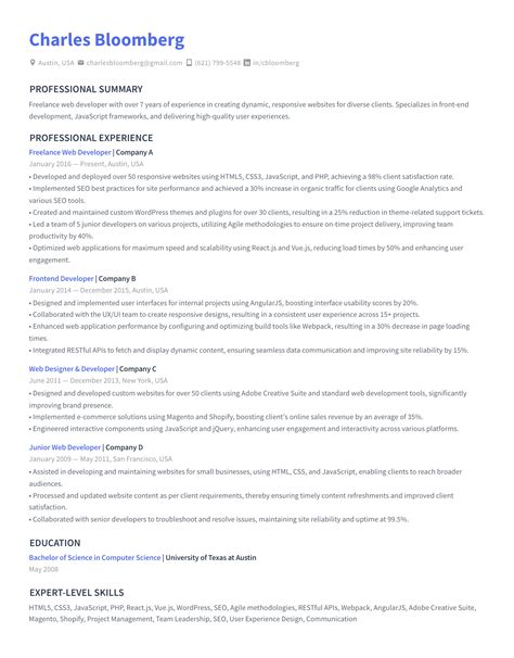 10 Amazing Web Developer Resume Examples For Different Web Dev Specializations