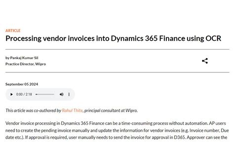 Processing Vendor Invoices Into Dynamics 365 Finance Using Ocr Msdw