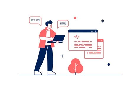 Premium Vector Software Developer Concept In Flat Line Design With People Scene Man Working As