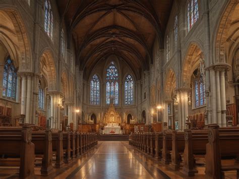Interior Of A Grand Cathedral With Stunning Stained Glass Windows And