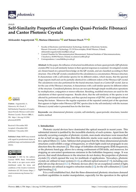 Pdf Self Similarity Properties Of Complex Quasi Periodic Fibonacci And Cantor Photonic Crystals