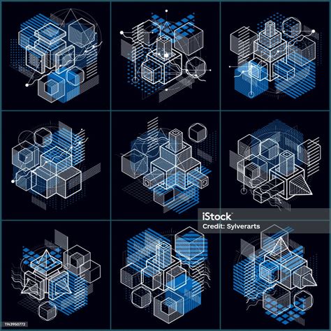 3d Abstract Vector Isometric Backgrounds Layouts Of Cubes Hexagons Squares Rectangles And