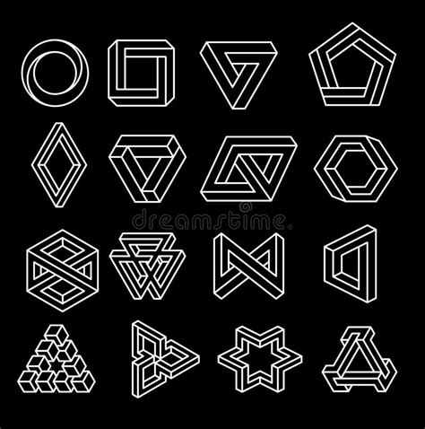 Set Of Impossible Shapes Optical Illusion Vector Illustration Isolated On White Sacred