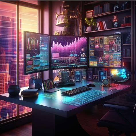 Premium Ai Image 3d Rendering Of A Computer Room With A Lot Of Monitors On The Desk