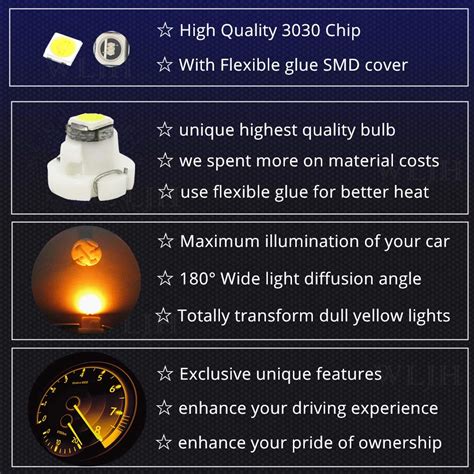 10x Yellow T3 Neo Wedge Led 3030 Smd Chip 8mm Base Car