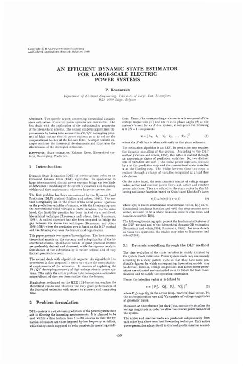 Pdf An Efficient Dynamic State Estimator For Large Scale Electric Power Systems