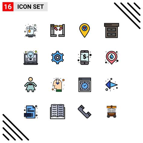 Editable Vector Line Pack Of 16 Simple Flat Color Filled Lines Of Invention Coding Location Bulb