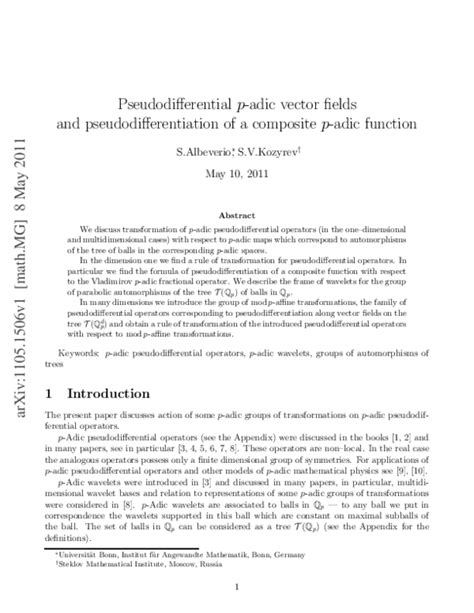 Pdf Pseudodifferential P Adic Vector Fields And Pseudodifferentiation Of A Composite P Adic