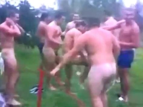 Sports Rugby Team Take A Shower Outside