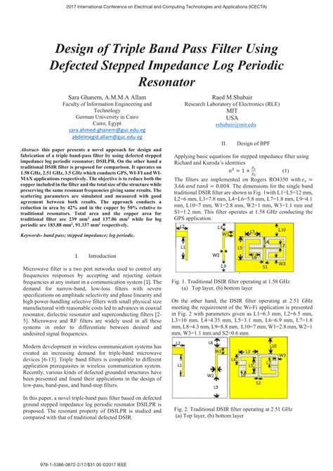 Pdf Design Of Triple Band Pass Filter Using Defected Stepped Impedance Log Periodic Resonator