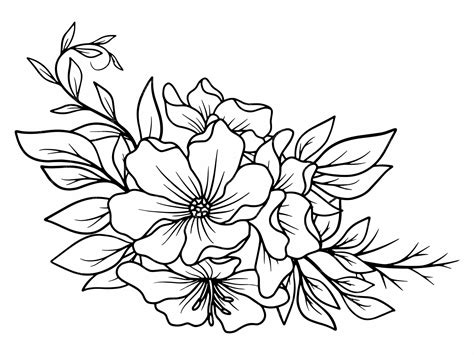 플라워 라인 아트 블랙 앤 화이트 프리미엄 벡터