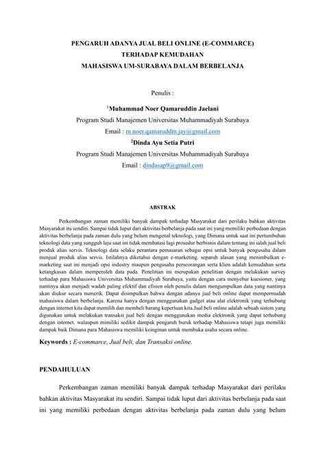 Pdf Pengaruh Adanya Jual Beli Online E Commarce Terhadap Kemudahan Mahasiswa Um Surabaya