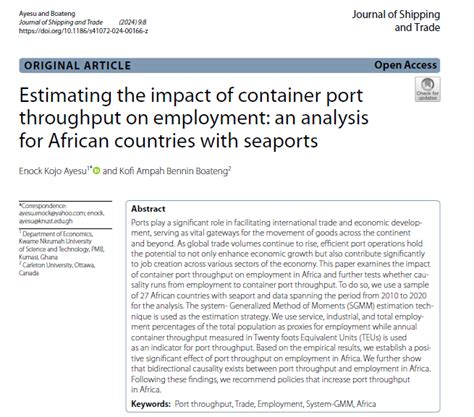 Estimating The Impact Of Container Port Throughput On Employment An Analysis For African