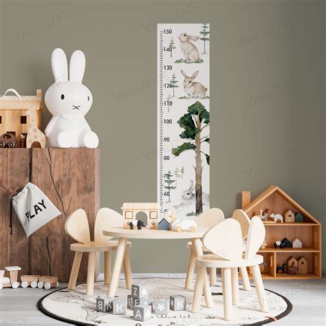 Vinil Medidor Conejos Bosque Decoración Infantil Pared