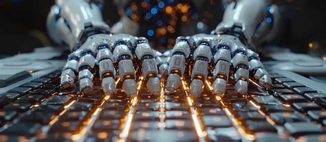 Robotic Hands Typing On A Keyboard Premium Ai Generated Image