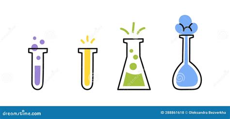 Set Of Laboratory Flask Icons Flat Vector Illustration Stock Vector Illustration Of Icon