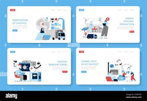 Production Automation Set Modern Technologies In Logistics Energy Manufacturing And Iot