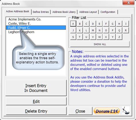 Word Address Book AddIn