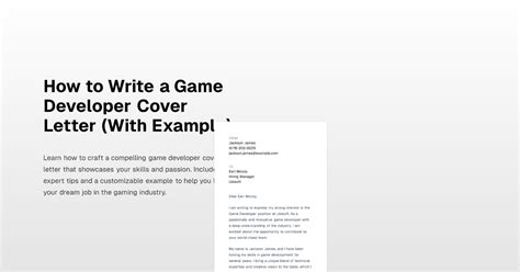 How To Write A Game Developer Cover Letter With Example