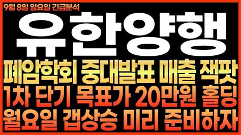 유한양행 주가전망 폐암학회 중대발표 매출 잭팟 1차 단기 목표가 20만원 고정 월요일 갭상승 미리 준비하세요 최프로 Youtube