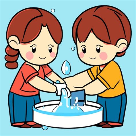 Dos Niños Lavándose Las Manos Ilustración Vectorial Vector Premium