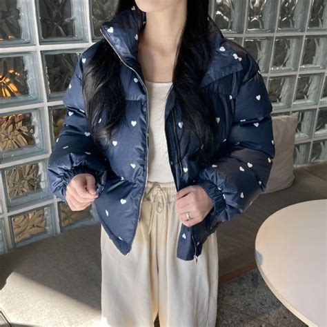 멜로우제이 Mini 하트 도트 루즈 박시 오버핏 숏 패딩 위시버킷