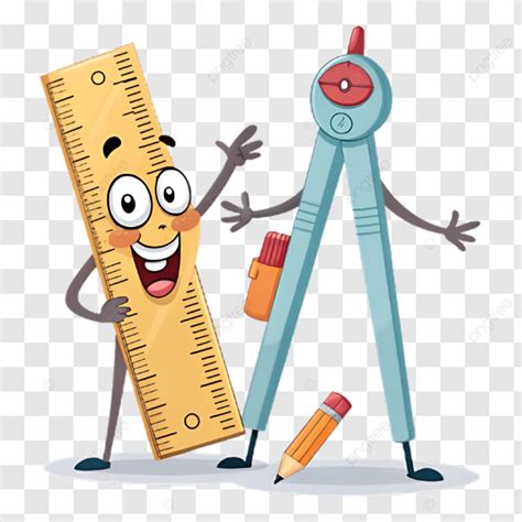A Cartoon Ruler And Compass Duo With Friendly Faces Ruler Compass