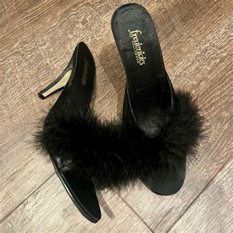Fredericks Of Hollywood Vintage Marbou Black Fluffy Feather Heels Size