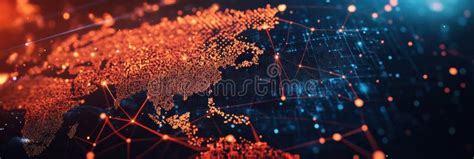 Futuristic Digital World Map With Glowing Connections And Dots Over Dark Background Representing
